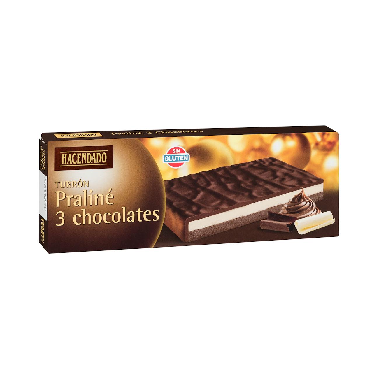 Turrón praliné 3 chocolates Hacendado