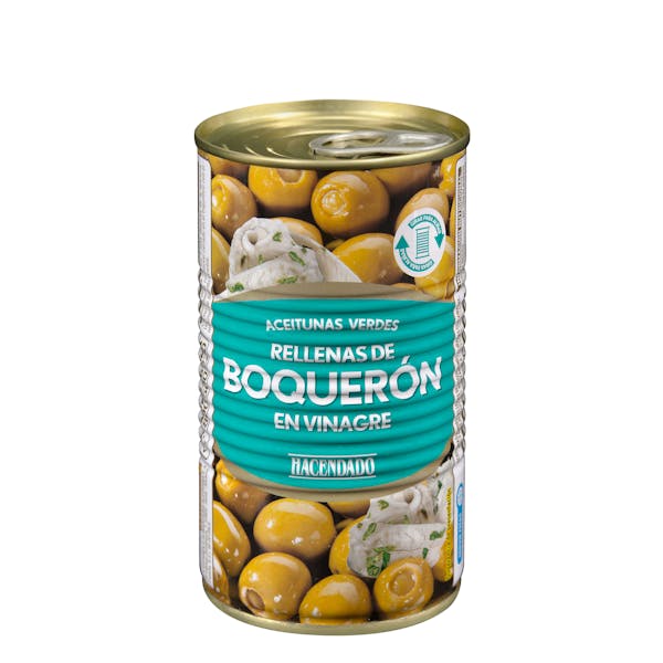 Aceitunas verdes rellenas de boquerón Hacendado en vinagre | Mercadona ...
