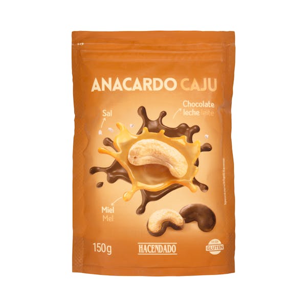 Anacardos bañados Hacendado de chocolate con leche, miel y sal ...